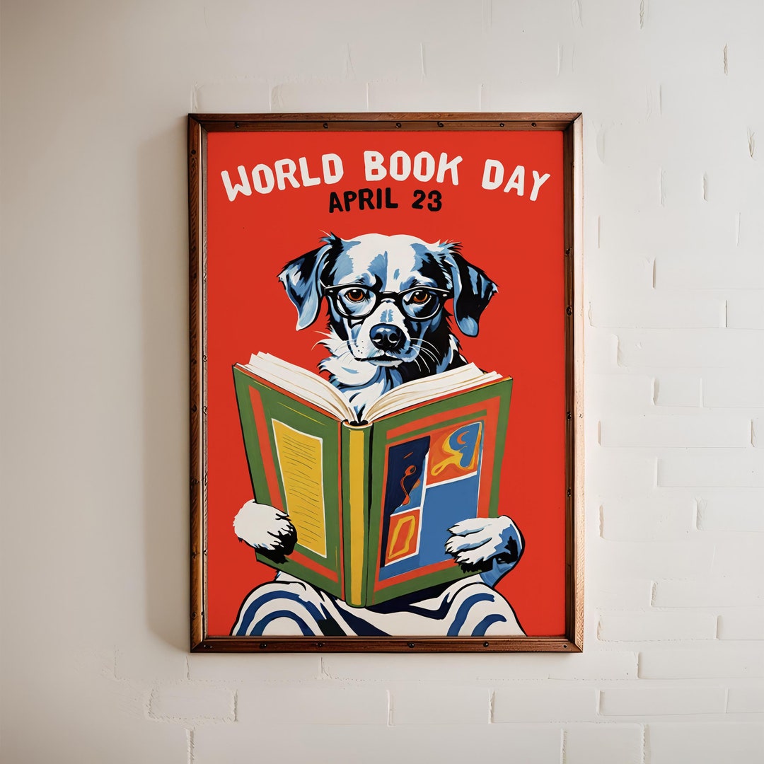 National Library Week Poster - Retro Cat With Glasses Reading Book ...