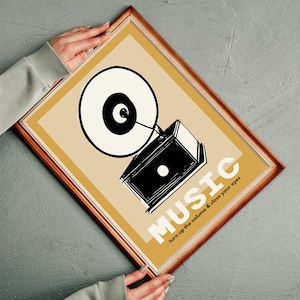 Gramophone Artwork Poster Music Quote Art Print Retro Vintage Music Art ...