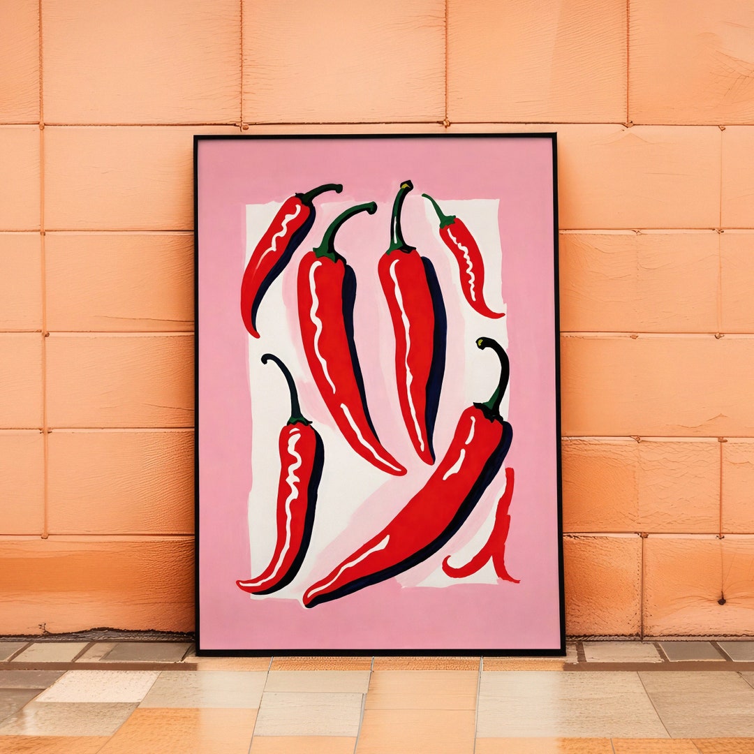 Hand-painted Red Chili Peppers Art Poster, Vibrant Kitchen Wall Decor ...