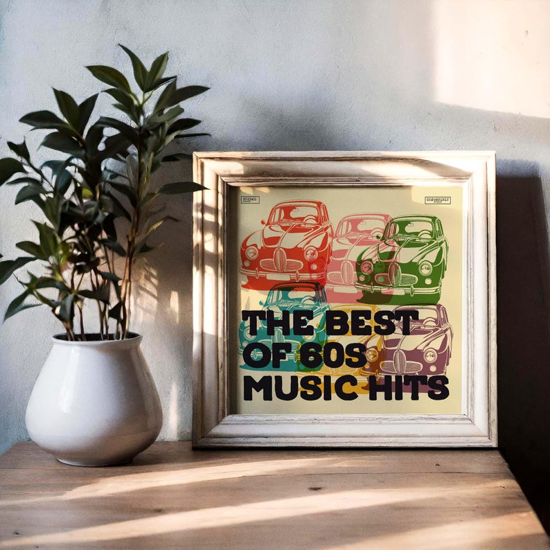 60s Music Hits Poster Print – Vintage Cars Retro Album Cover Wall Art ...