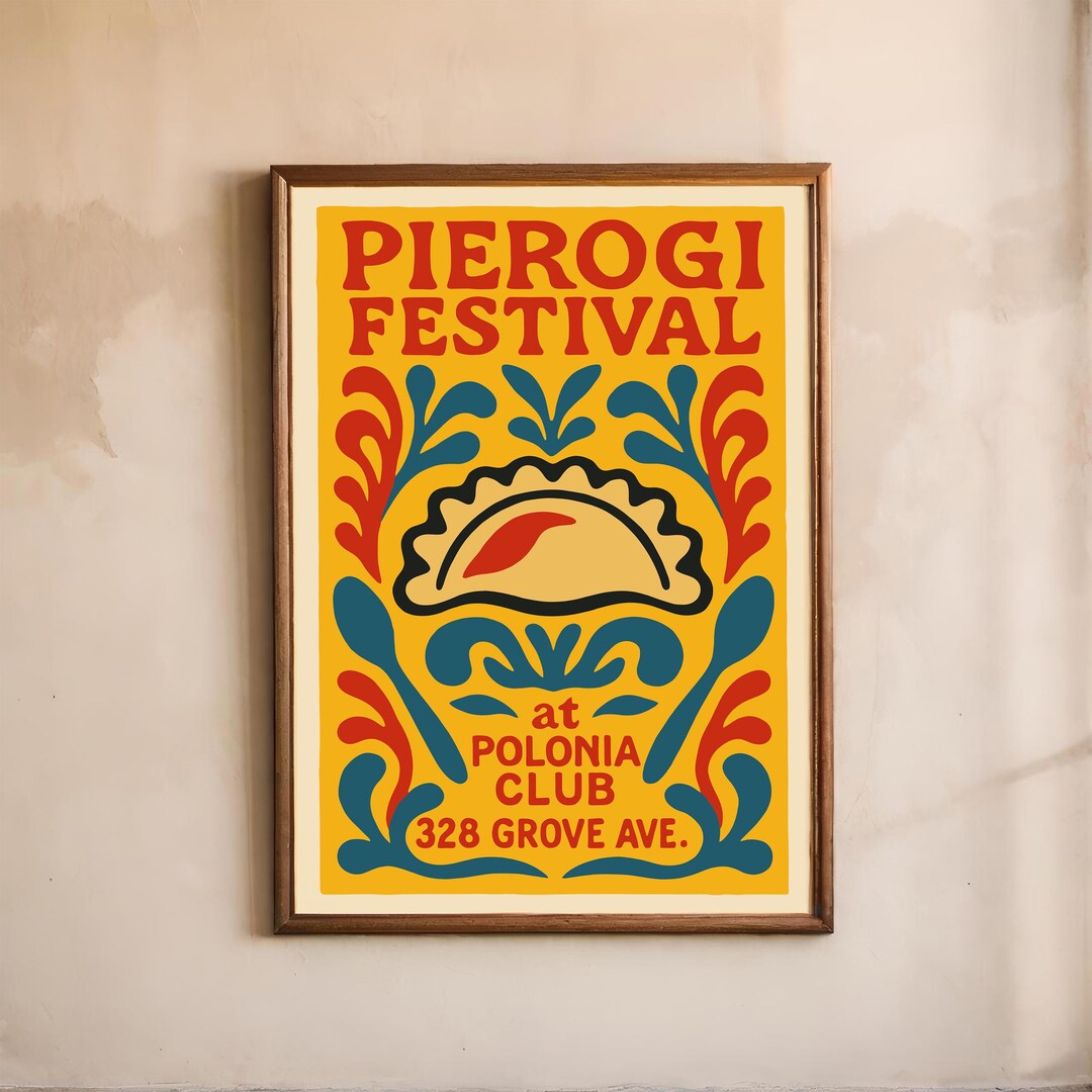 Colorful Retro Pierogi Festival Poster Print – Vibrant Folk Art Style ...