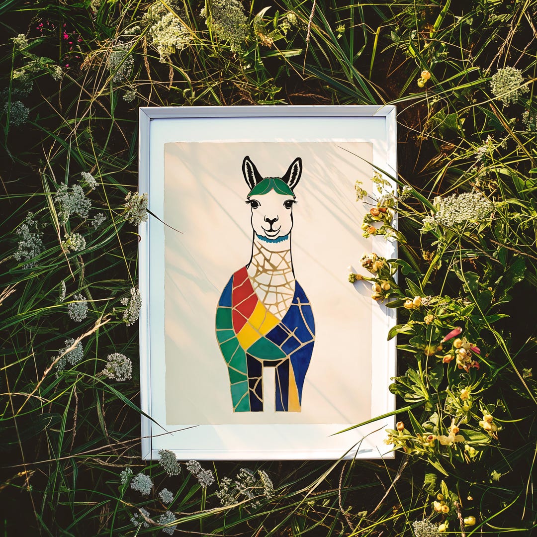 Kintsugi Alpaca Poster - Unique Geometric Animal Wall Art, Colorful ...