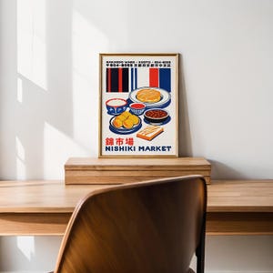 Nishiki Market Kyoto Poster - Japanese Food Illustration | Retro Travel ...