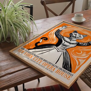 1984 New York City Opera House Poster - Cat Opera Singer - Retro Art ...