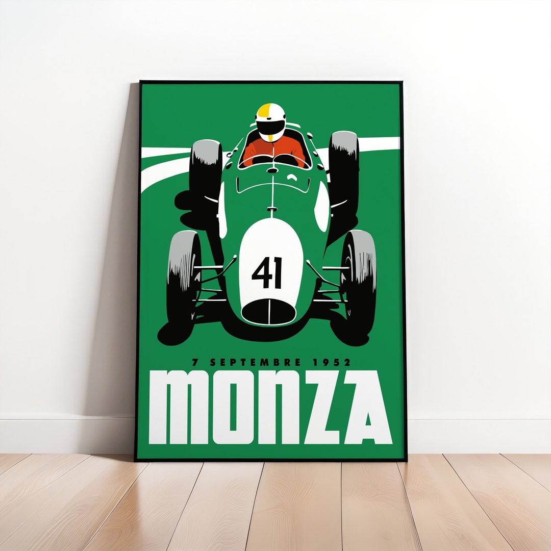 Vintage Monza Racing Poster - 1952 Retro Car Art Print, Classic Number ...