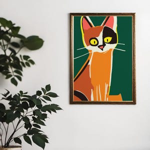 Illustrated Cat Poster - Mid Century Modern Cat Art Print, Wall Art, Retro Cat Lover Gift ...