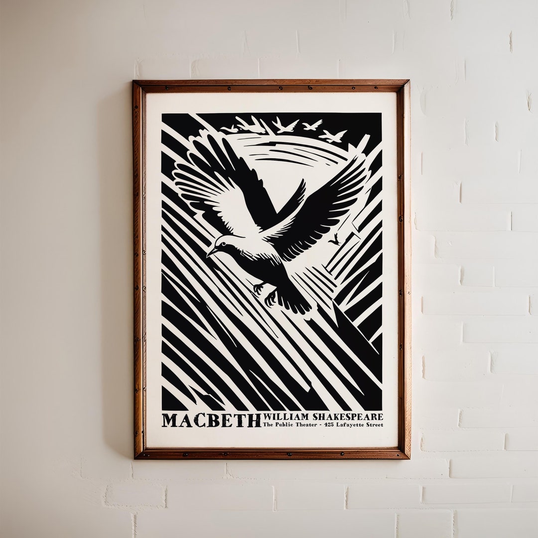 Macbeth Theater Poster, Shakespeare Black and White Art Print, Dramatic ...