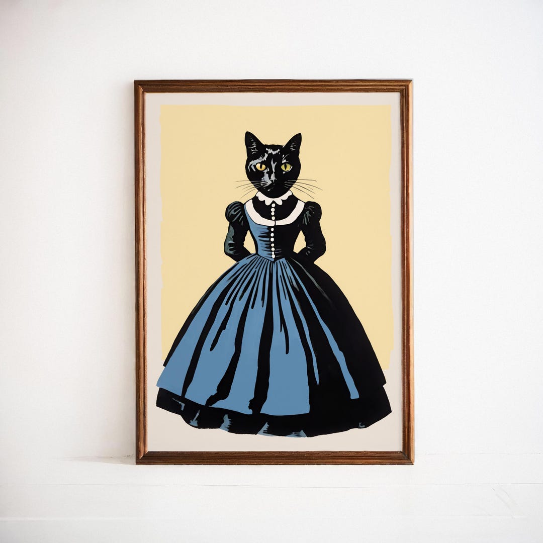 Elegant Rococo Cat Art Print - Cat Poster in Blue Dress - Victorian ...