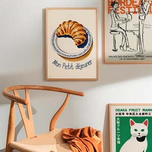 French Breakfast Croissant Poster, Vintage Paris Cafe Wall Art, Kitchen ...