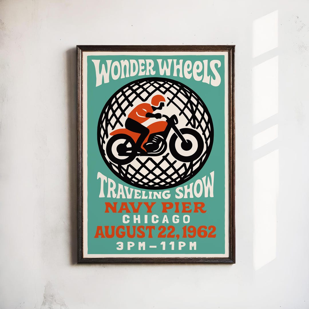 Vintage Motorcycle Stunt Poster: Wonder Wheels Globe Rider, Retro ...