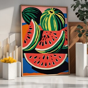 Summer Watermelon Art Poster - Colorful Kitchen Wall Decor, Bold Fruit ...