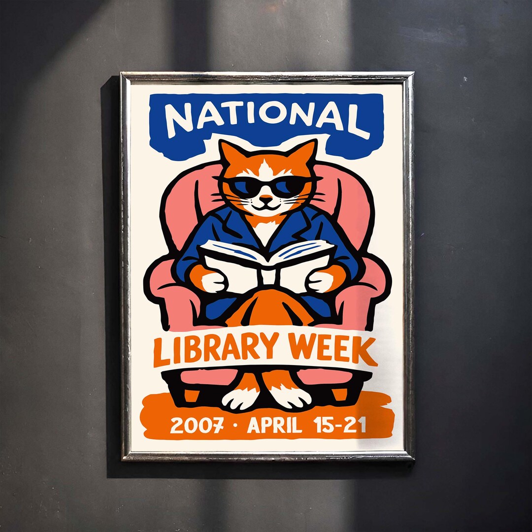 2007 National Library Week Cat Poster - Giclee Reproduction - Reading ...