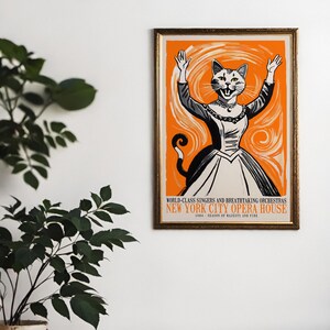 1984 New York City Opera House Poster - Cat Opera Singer - Retro Art ...