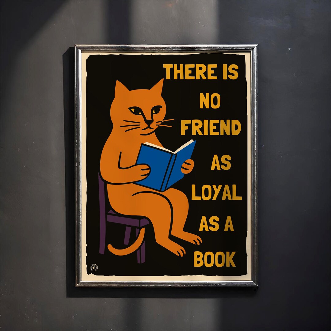 Funny Cat Reading Art Print: Quirky Gift for Book Lovers (unframed) - Etsy