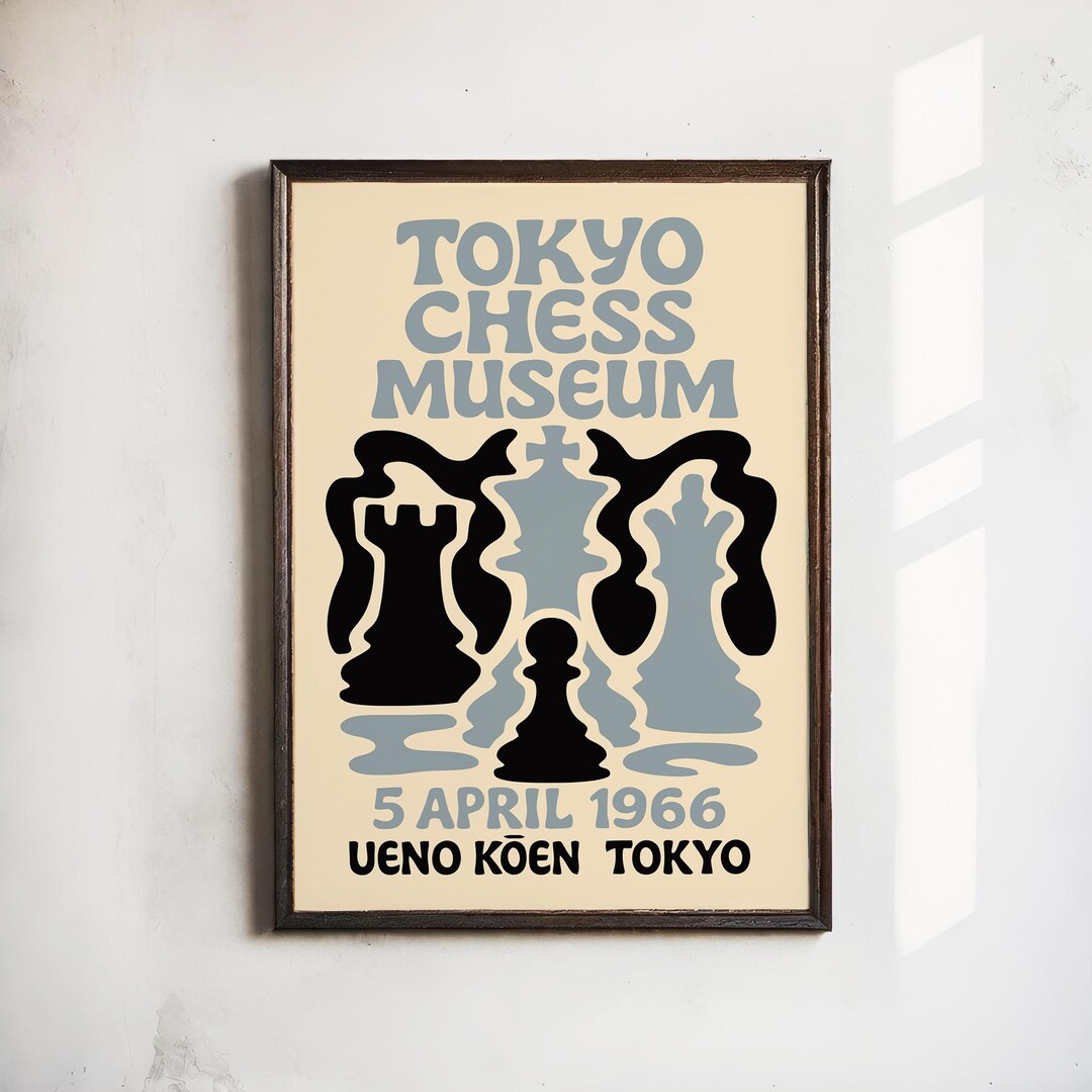 Tokyo Chess 1966 Poster - Museum Print Game Pieces Ueno Japan Vintage ...