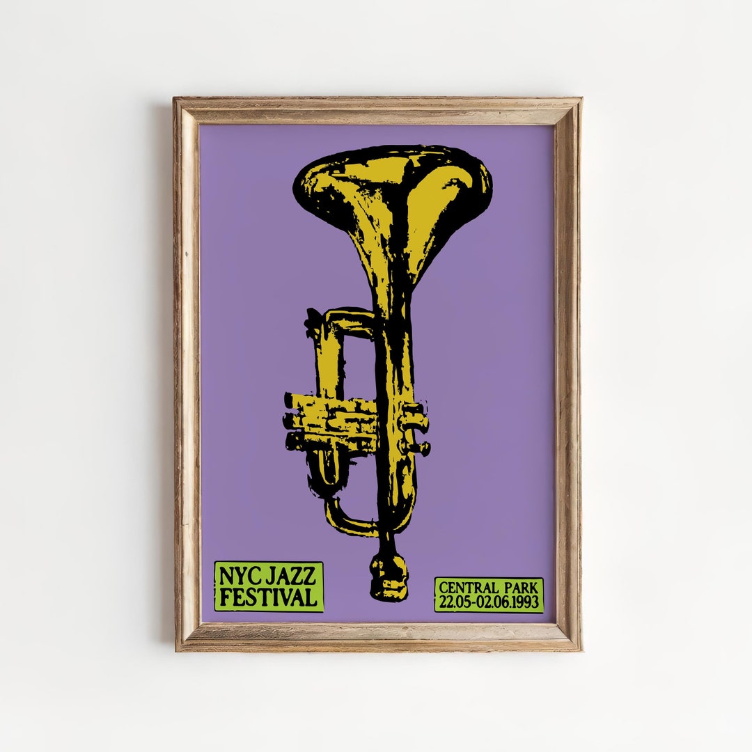 NYC Jazz Festival Poster, Central Park 1993, Retro Trumpet Music Wall Art, New York City ...