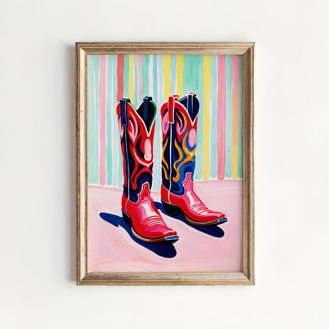 Vibrant Cowboy Boots Abstract Art Print - Bold, Colorful Western ...
