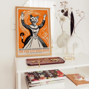 1984 New York City Opera House Poster - Cat Opera Singer - Retro Art ...