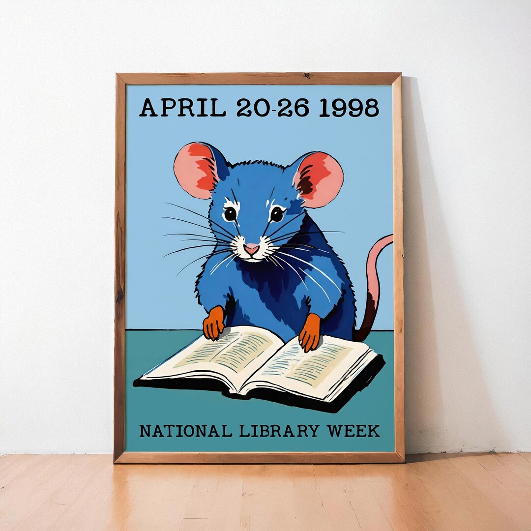 National Library Week Poster 1998 - Retro Book Lover Reading Room Wall ...