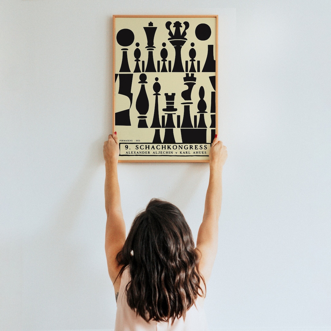 Retro Chess Poster Vintage German Poster Monochrome Wall Art Prints ...