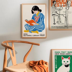 2004 National Library Week Poster - Retro Reading Illustration - Book ...