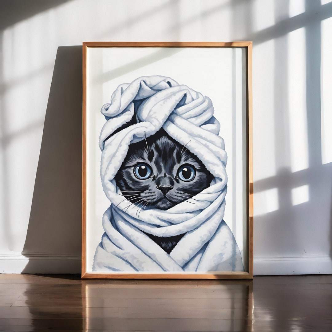 Luxurious Cat Spa Day Poster Adorable Kitten Wrapped in Cozy Towel ...