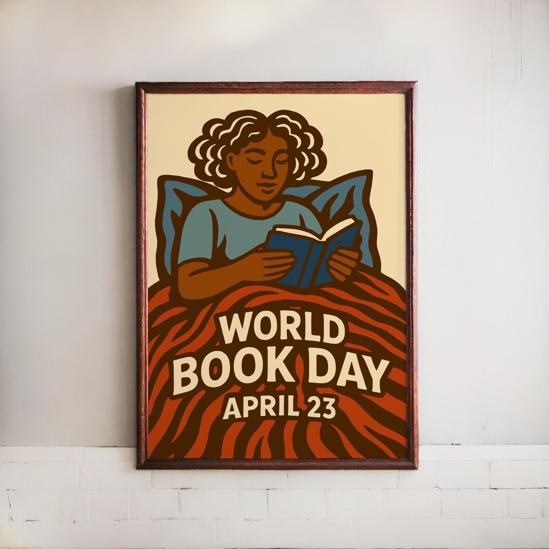 Unframed World Book Day Poster | Cozy Reader Art Print for Book Lovers ...