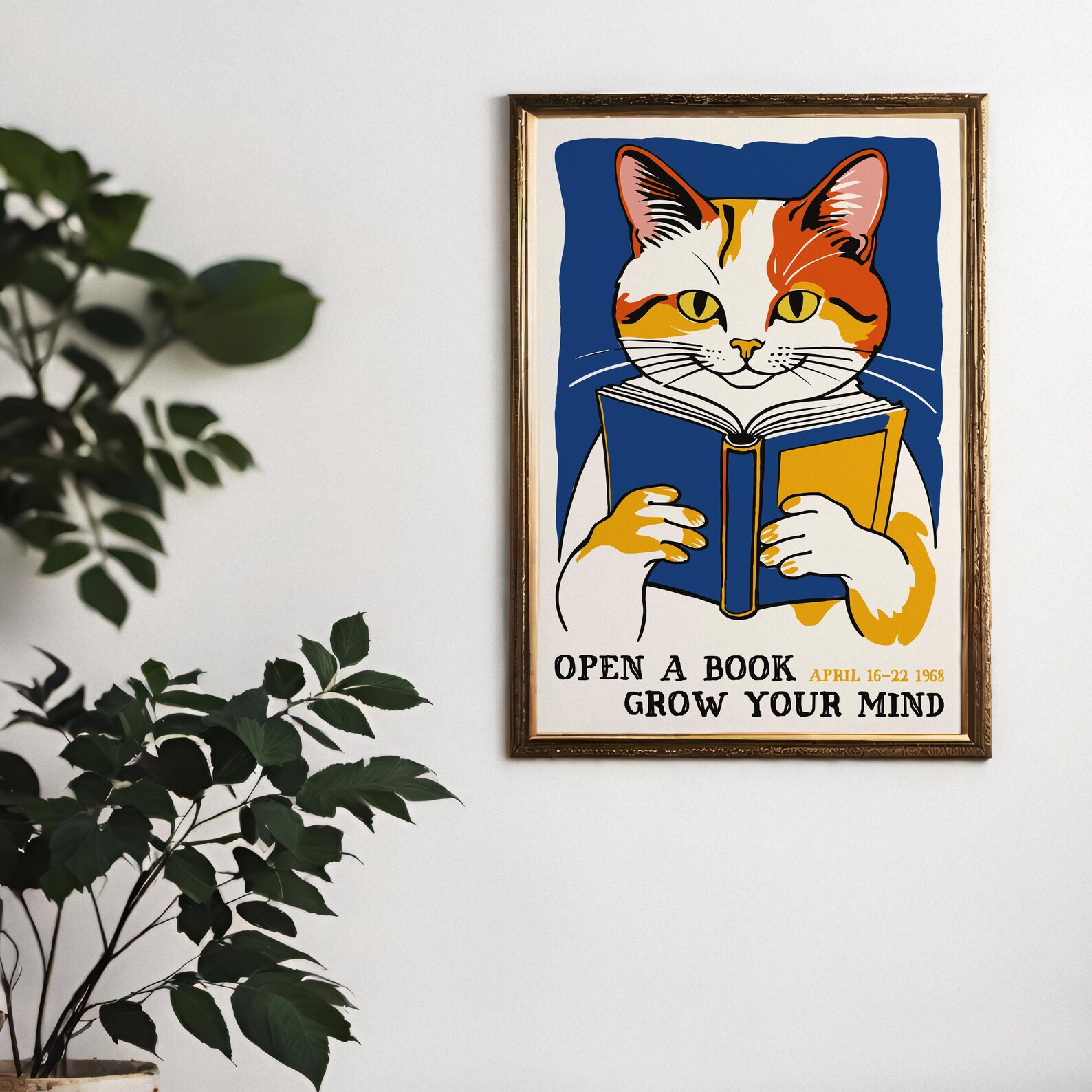 Vintage Cat Reading Poster: 1968 Library Week Art - Etsy