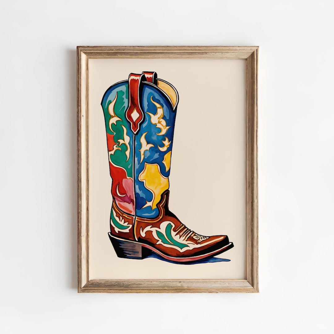Artistic Cowboy Boot Art Print - Colorful Western Decor Poster ...
