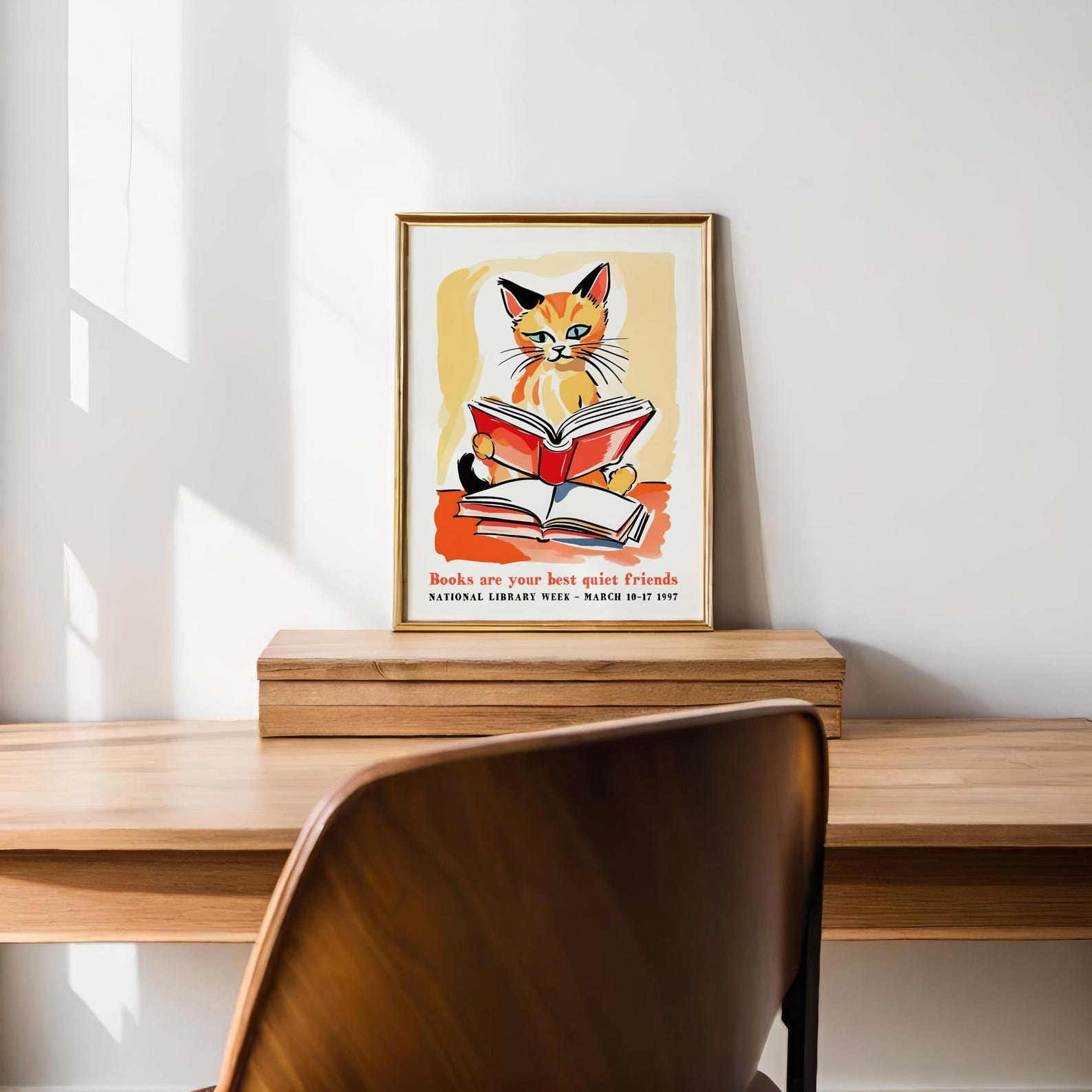 1997 BOOK READING POSTER - Library Cat Books Lover - Teacher Mid ...