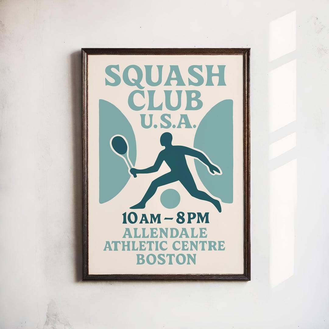 Squash Club USA Poster - Sports Racket Boston Athletic Fitness Game ...