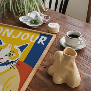 Bonjour Cat Poster Vibrant French-inspired Artwork With Stylish Cat ...