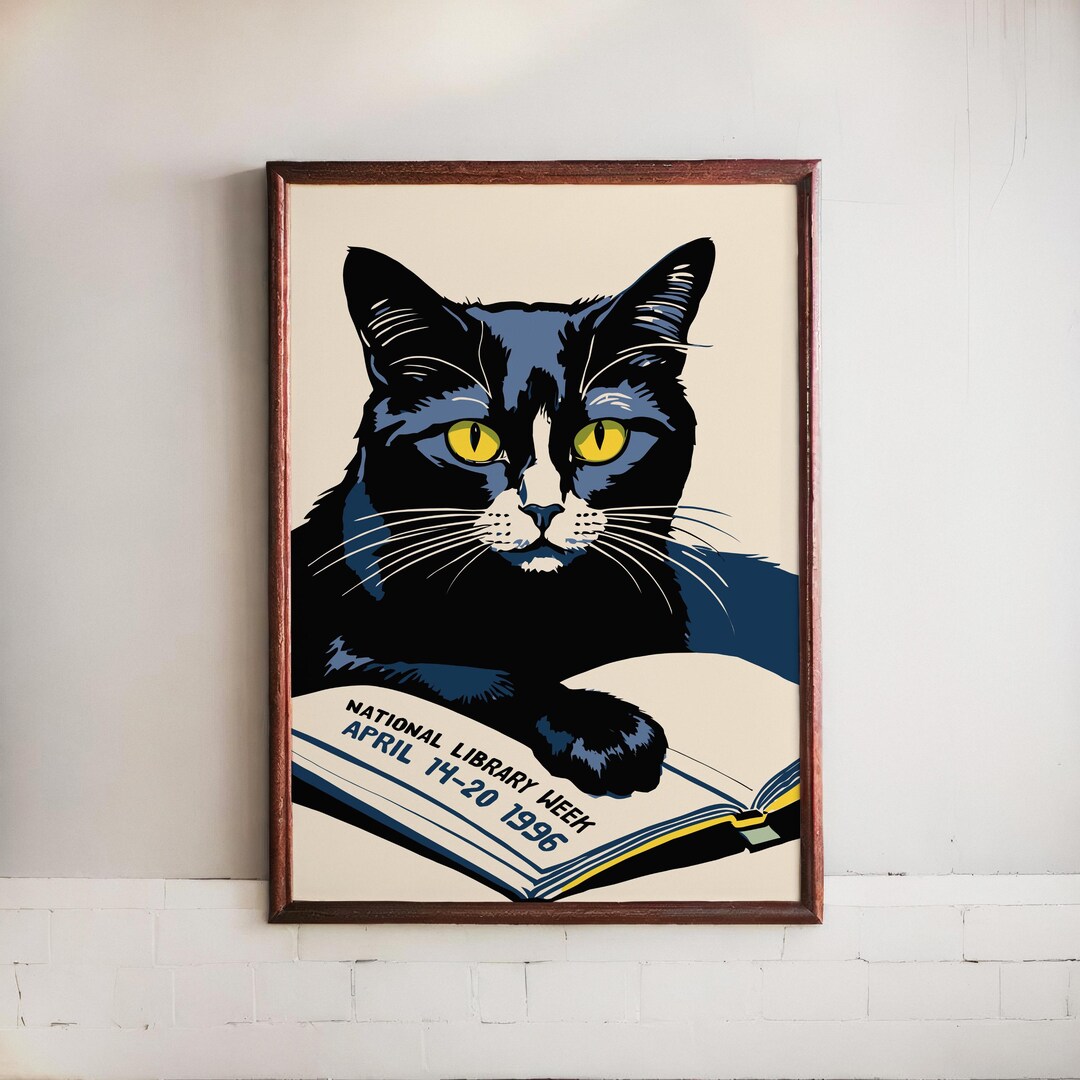 National Library Week Poster, 1996 Reading Book Lover Gift, Retro ...