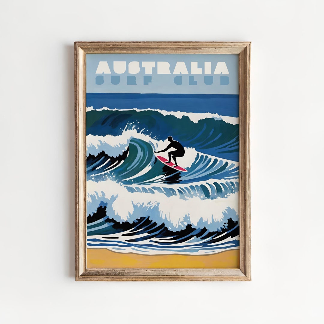Australian Surf Club Poster, Retro Beach Wall Art, Ocean Wave Print ...