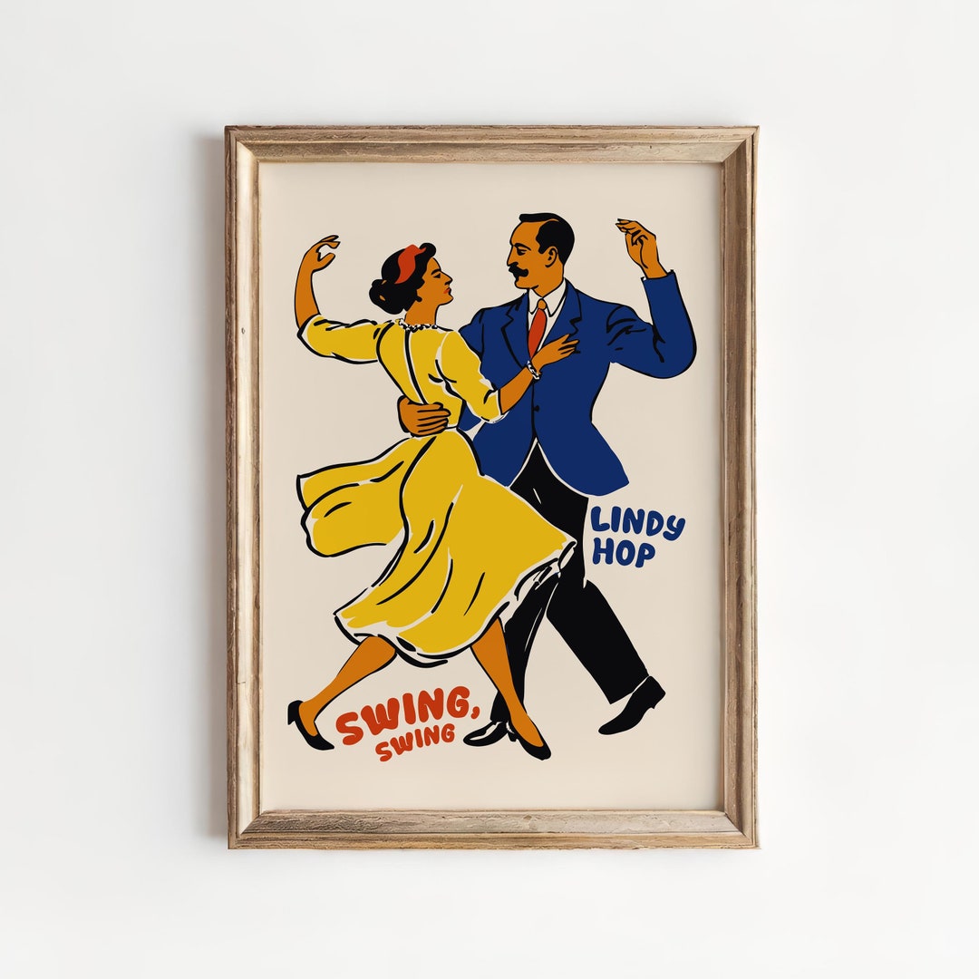 Lindy Hop Dance Poster, Retro Swing Dancing Wall Art Print, 1940s Style ...