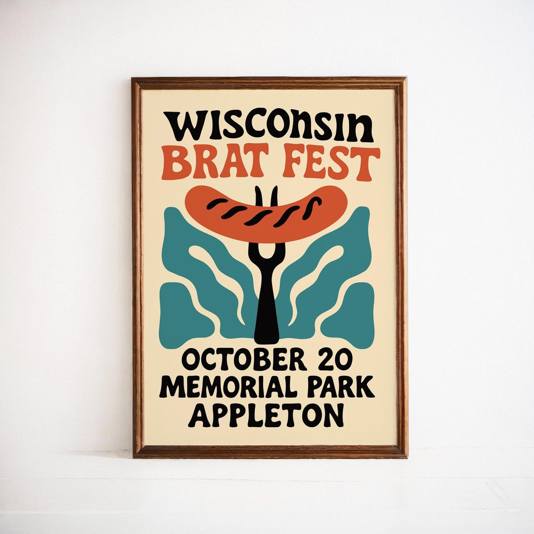Wisconsin Brat Fest Poster - Sausage Retro Food Festival Wall Art Print ...