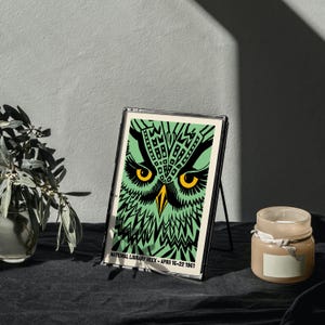 NATIONAL LIBRARY WEEK Poster - Owl Giclee Linocut Art Print Reading ...