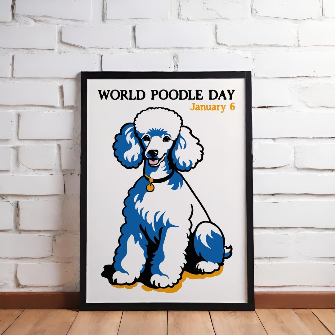 World Poodle Day Poster Retro Pop Art Poodle Print Vibrant Blue and ...
