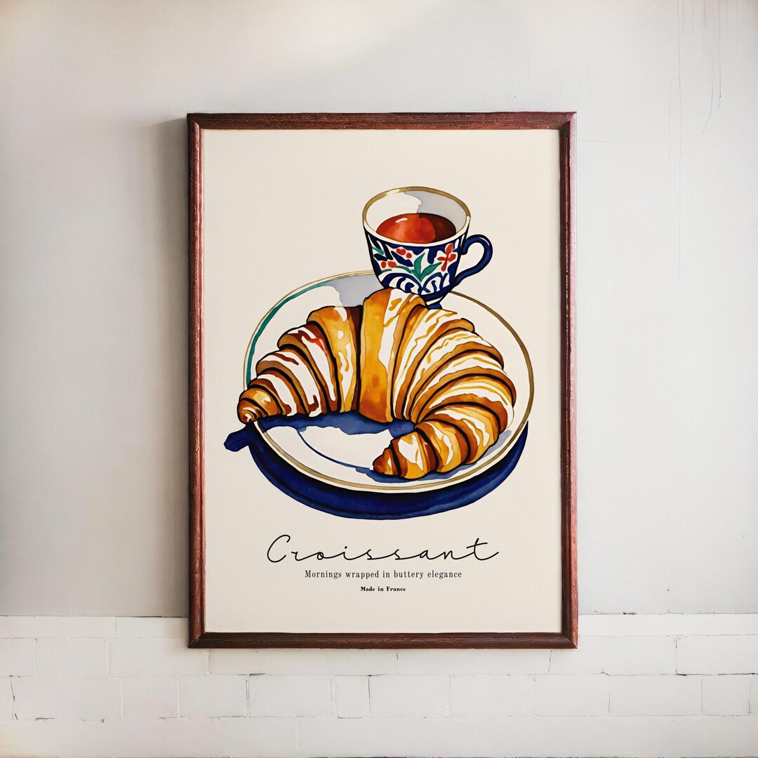 French Croissant Wall Art, Paris Café Print, Kitchen Décor, Breakfast ...