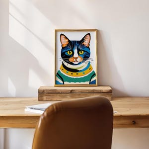 Calico Cat Portrait Poster Feline in a Sweater Unique Wall Art for Cat ...