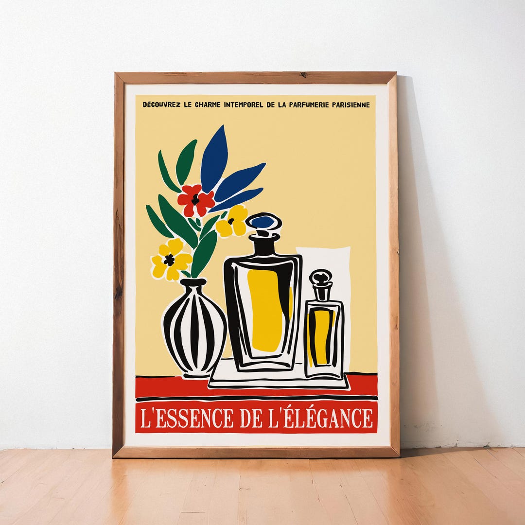 French Perfume Poster - Parisian Elegance - Retro Art Print - Floral ...