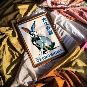 Ōkunoshima Rabbit Poster – Japanese Bunny Art Print, Retro Travel ...