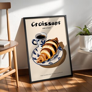 French Croissant Poster Art Elegant Kitchen Wall Decor, Coffee and ...