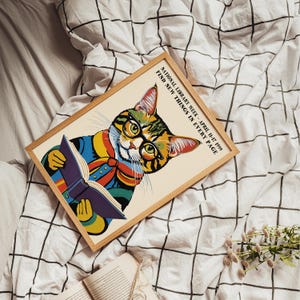 National Library Week 1999 Poster - Retro Cat With Glasses Reading Book ...