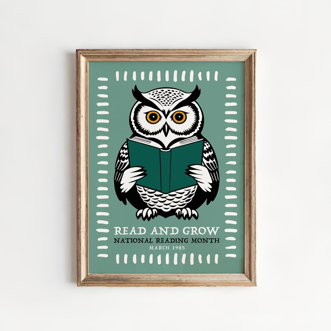 Wise Owl Reading Book Poster - Giclée Fine Art Print - Sage Green Home ...