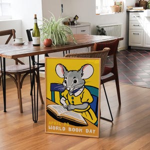 World Book Day Mouse Poster - Cute Mouse Reading Artwork - Reading ...