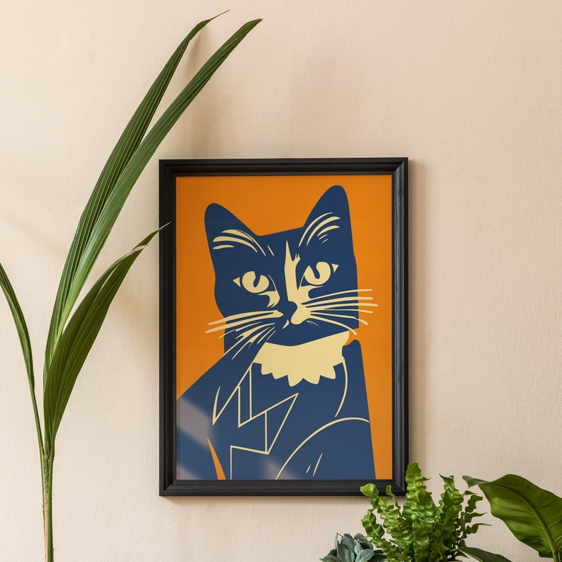 Retro Cat Poster Giclee Art Print Mid Century Modern Home - Etsy
