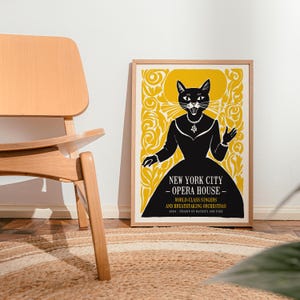 New York City Opera House Poster - 1984 - Retro Cat Opera Singer Art ...