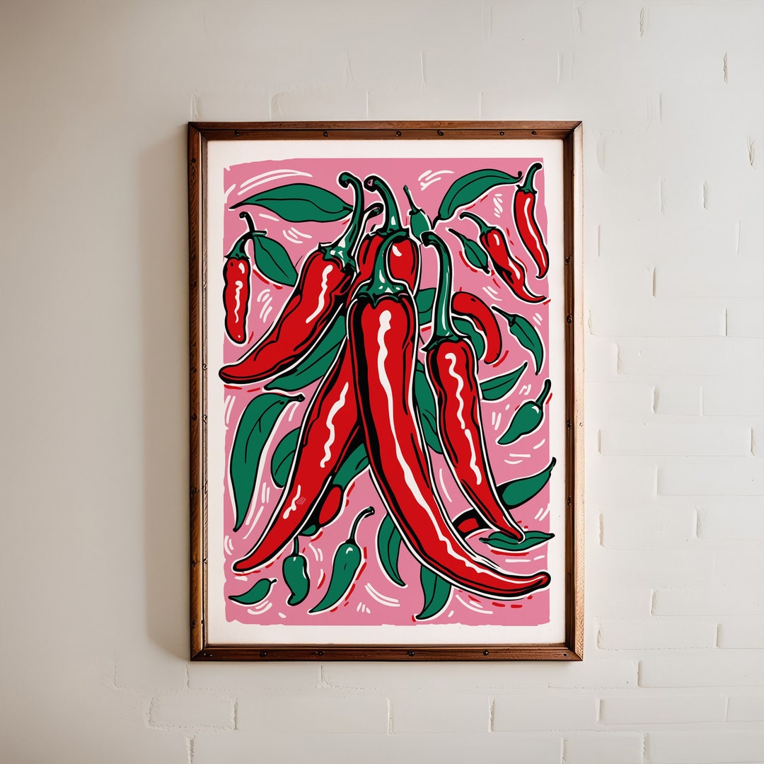 Red Chili Peppers Art Print - Spicy Kitchen Wall Decor, Modern ...