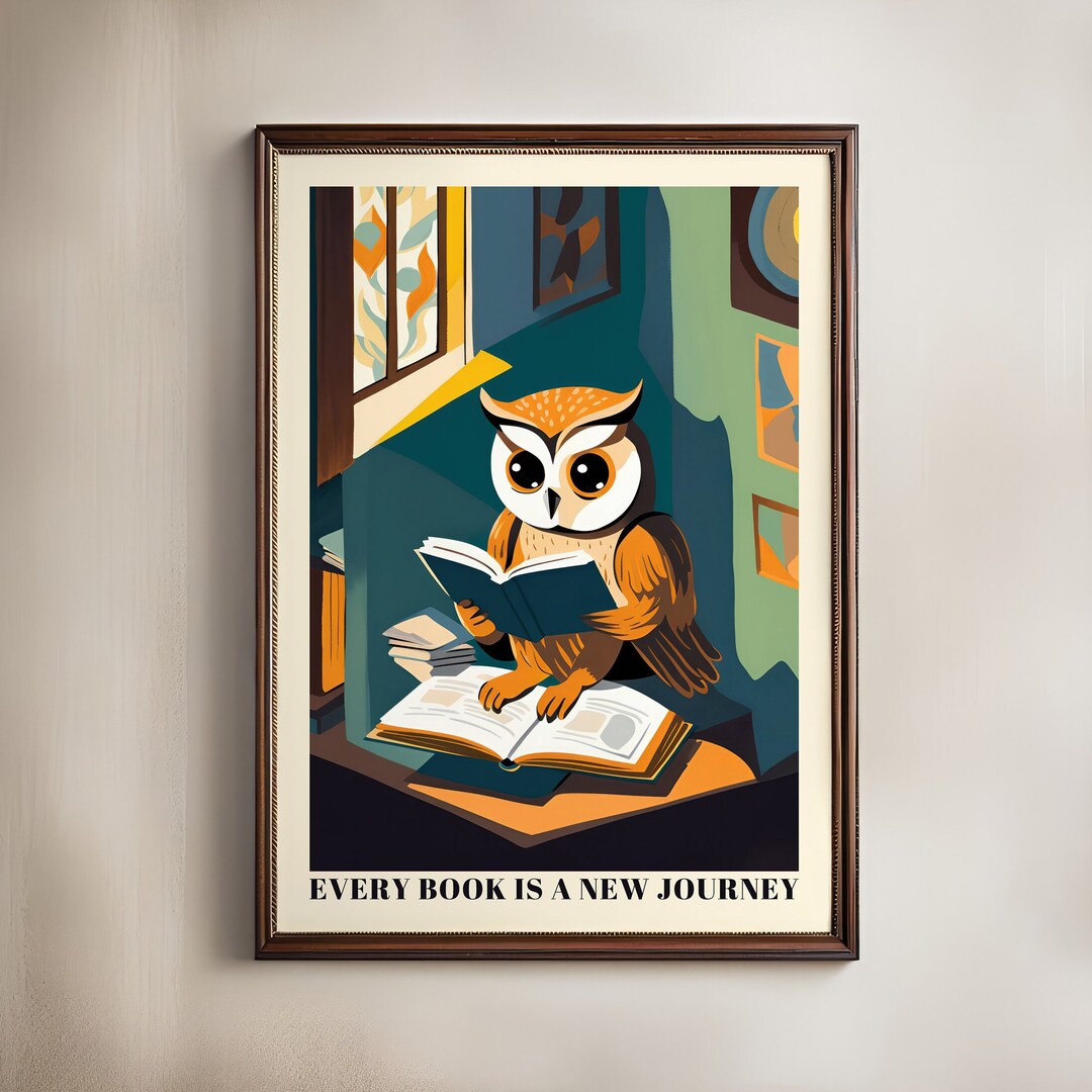 Every Book is a New Journey Poster - Owl Giclee Art Print Vintage ...